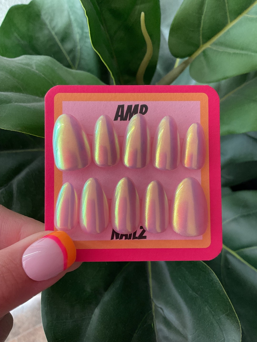 Hand Painted Chrome Press on Nails, Summer,press on Nails,gel Nails ...