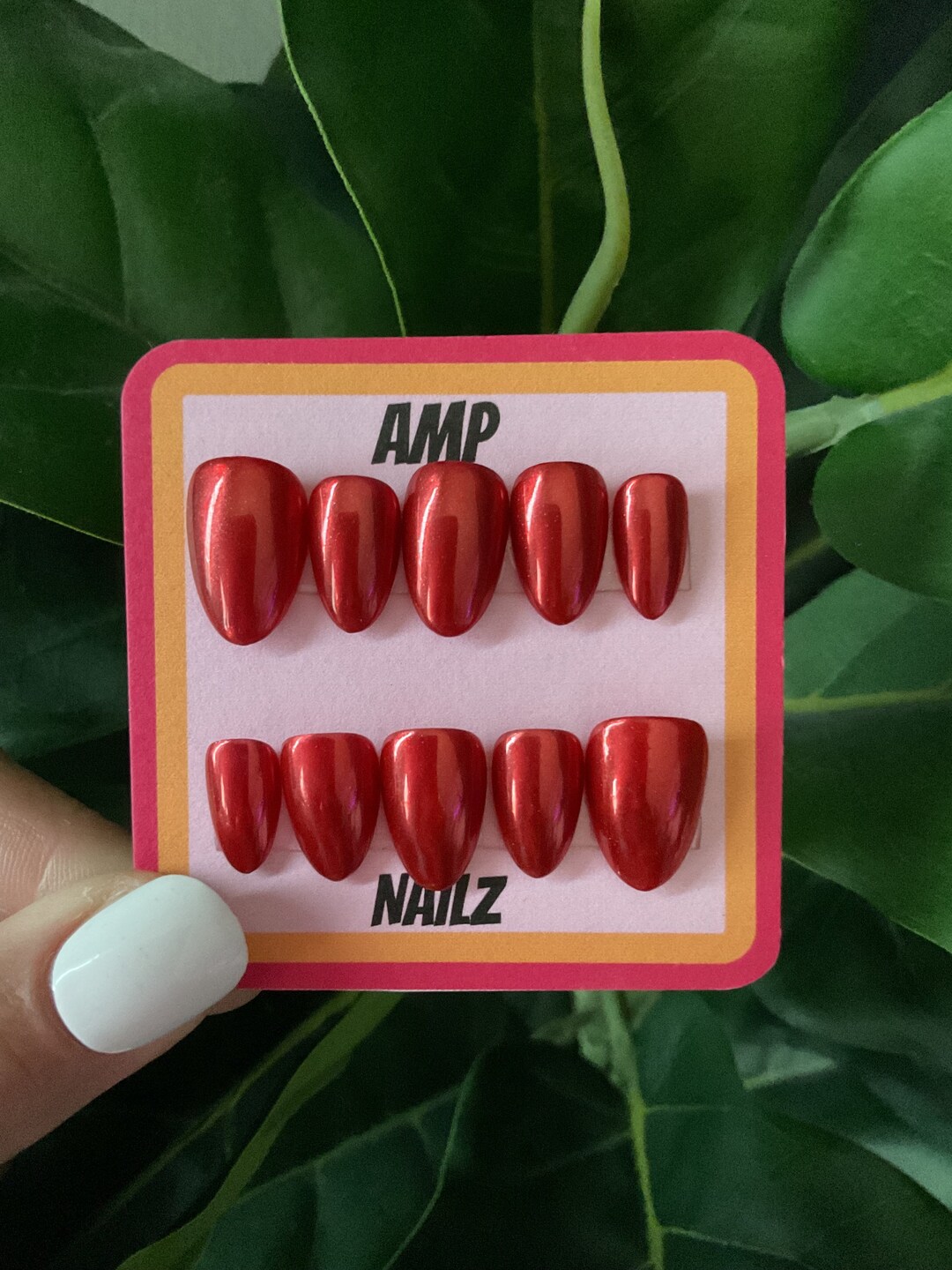 Hand Painted Red Chrome Press on Nails, Press on Nails,gel Nails ...