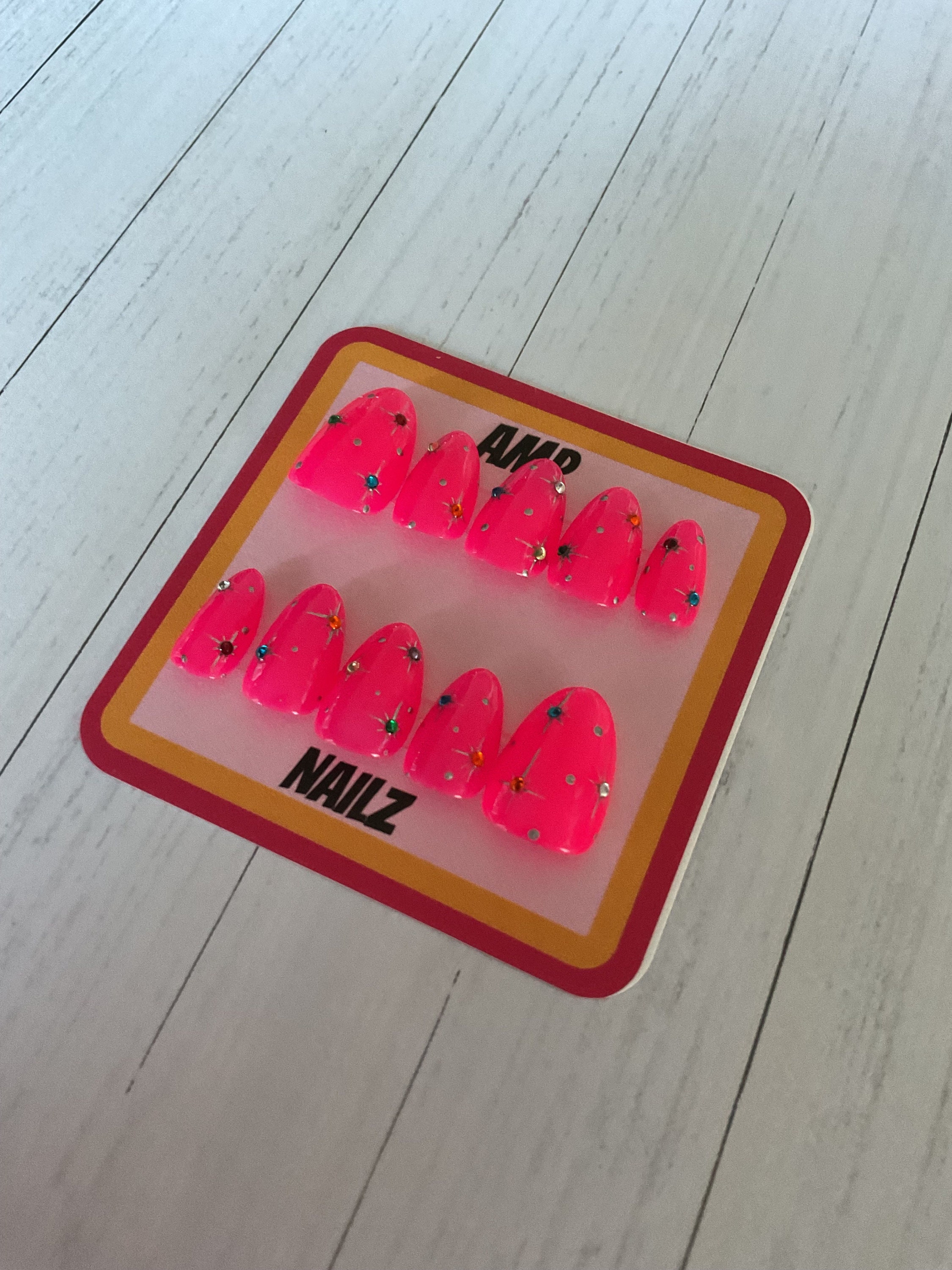 Hand Painted Neon Pink Starburst Press on Nails,gel Nails, Star Nails ...