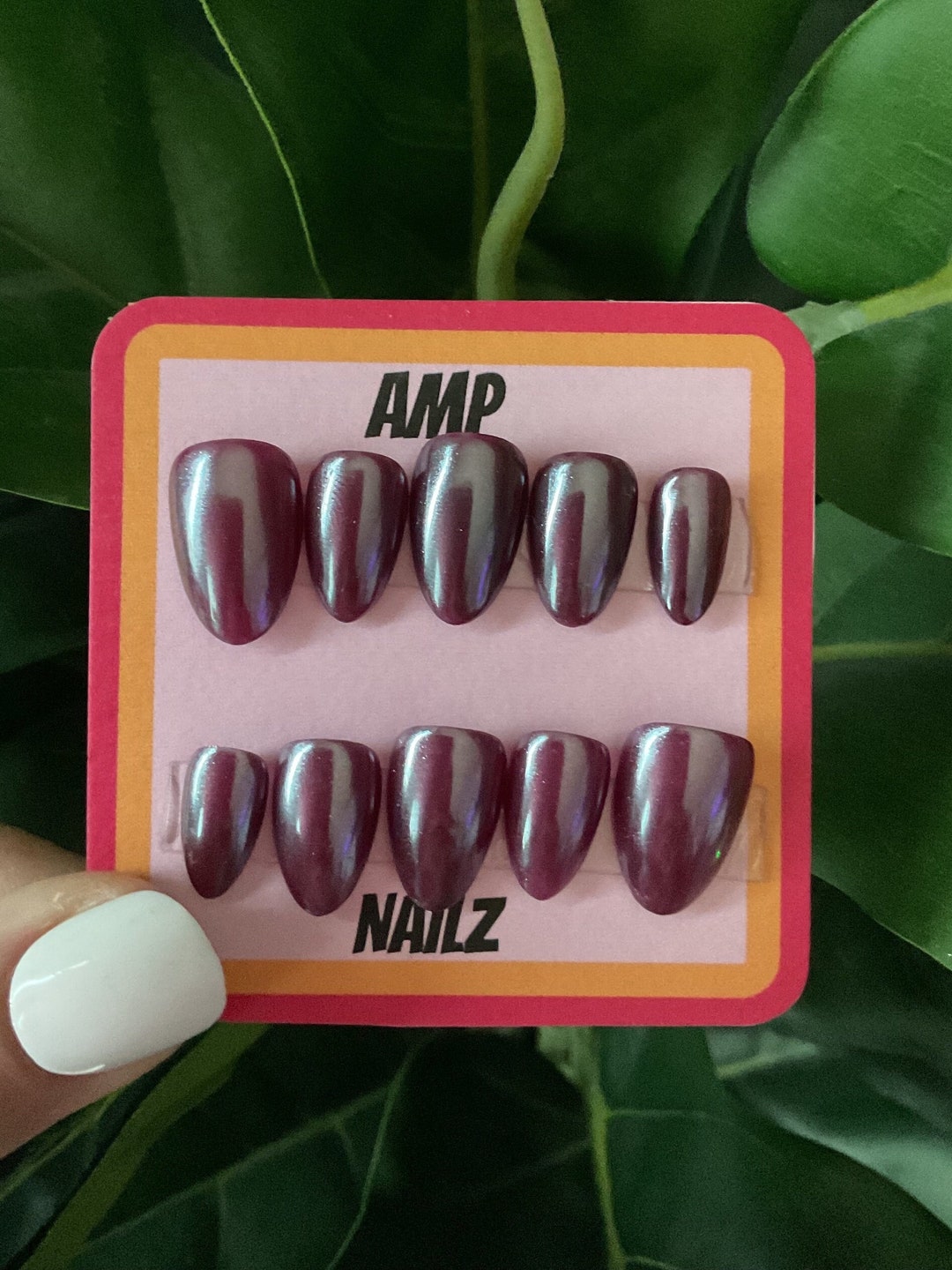 Hand Painted Cherry Mocha Chrome Press on Nails, Press on Nails,gel ...