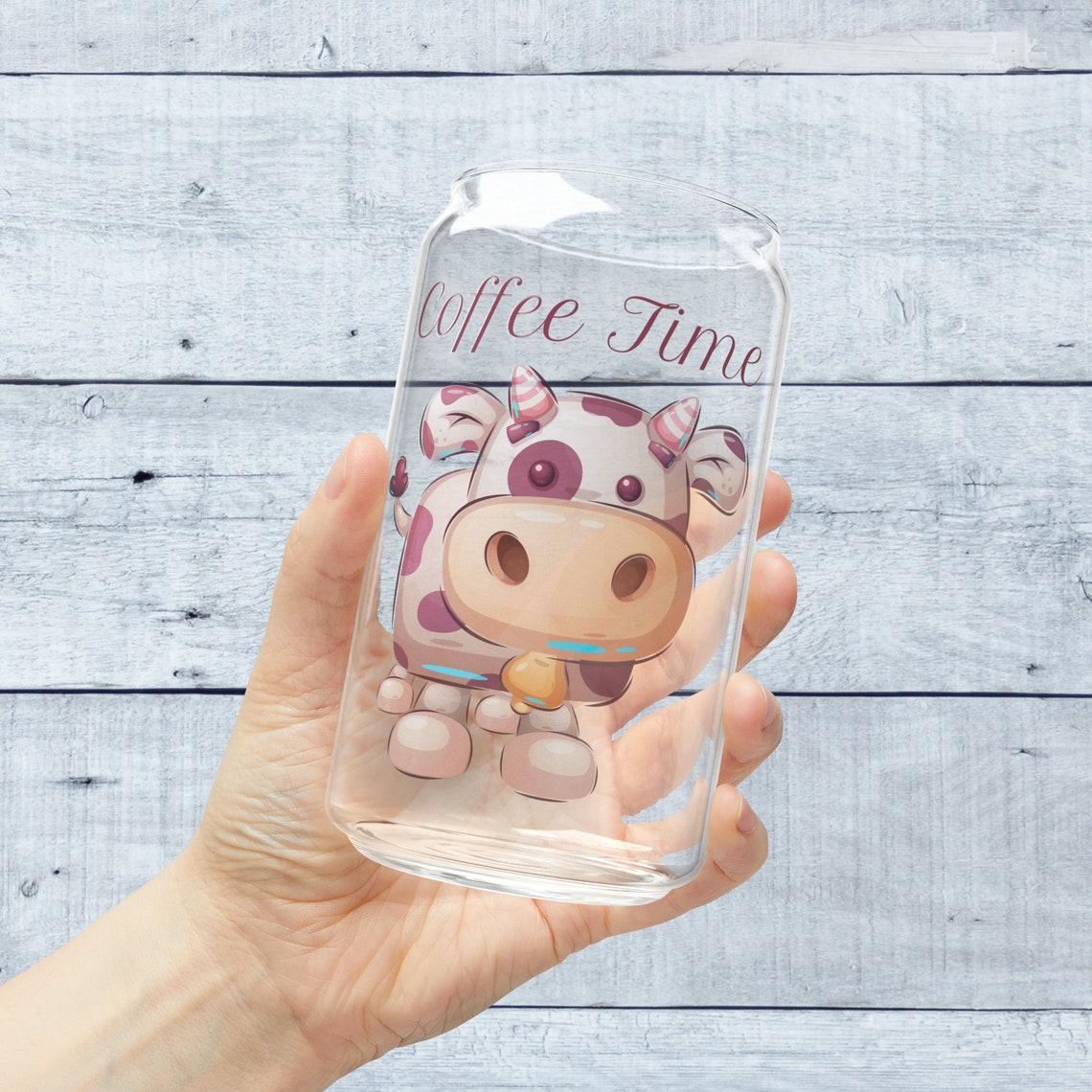 Cow Glass Tumbler 16oz With Lid & Straw - Reusable Travel Cup - Etsy