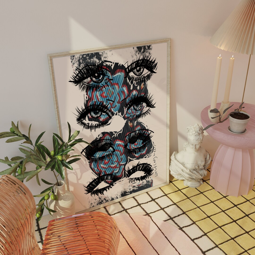 Naked Eyes Print Audrey Hepburn Wall Art Art Deco Bar Cart Modern