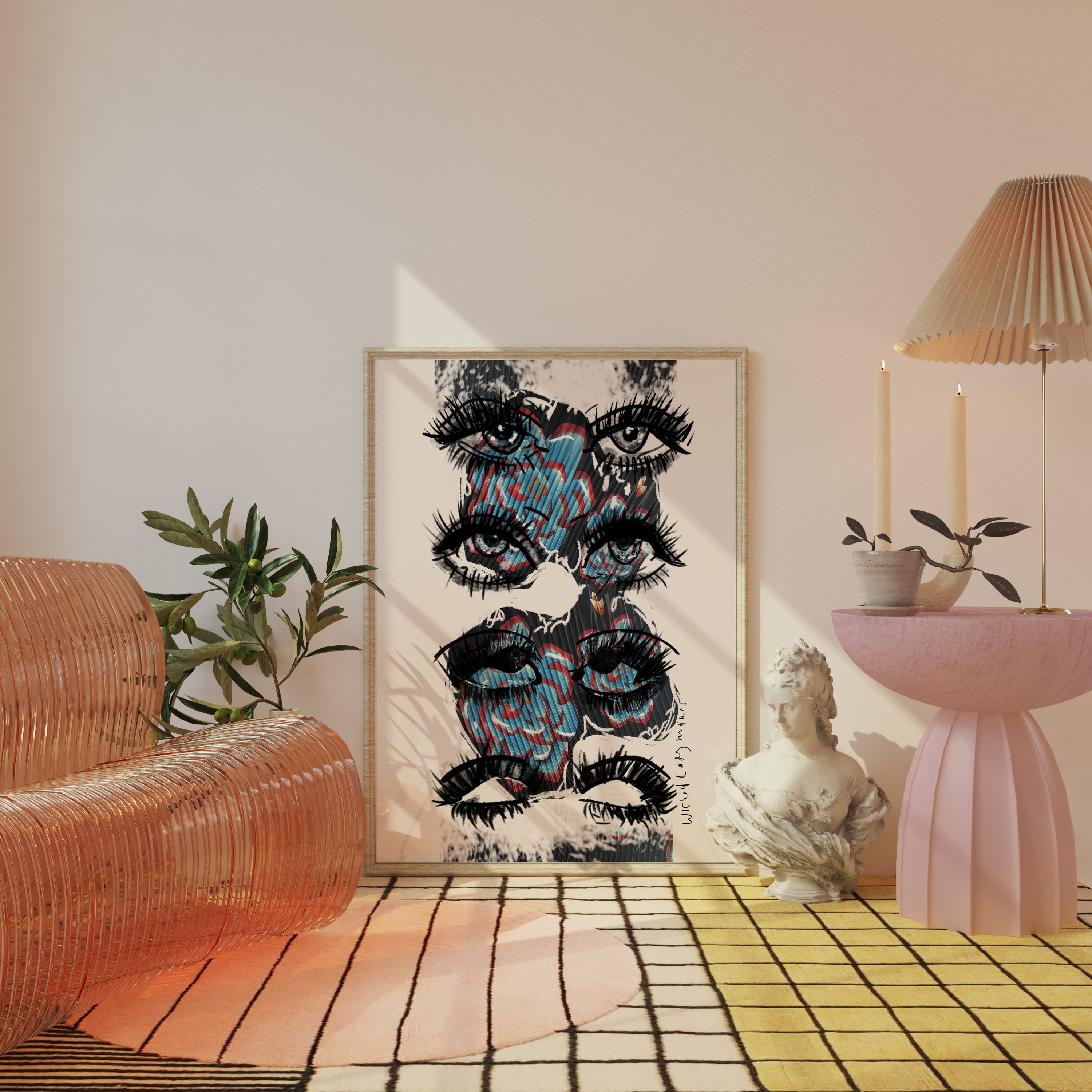 Naked Eyes Print Audrey Hepburn Wall Art Art Deco Bar Cart Modern Flower Funky Original Wall Art