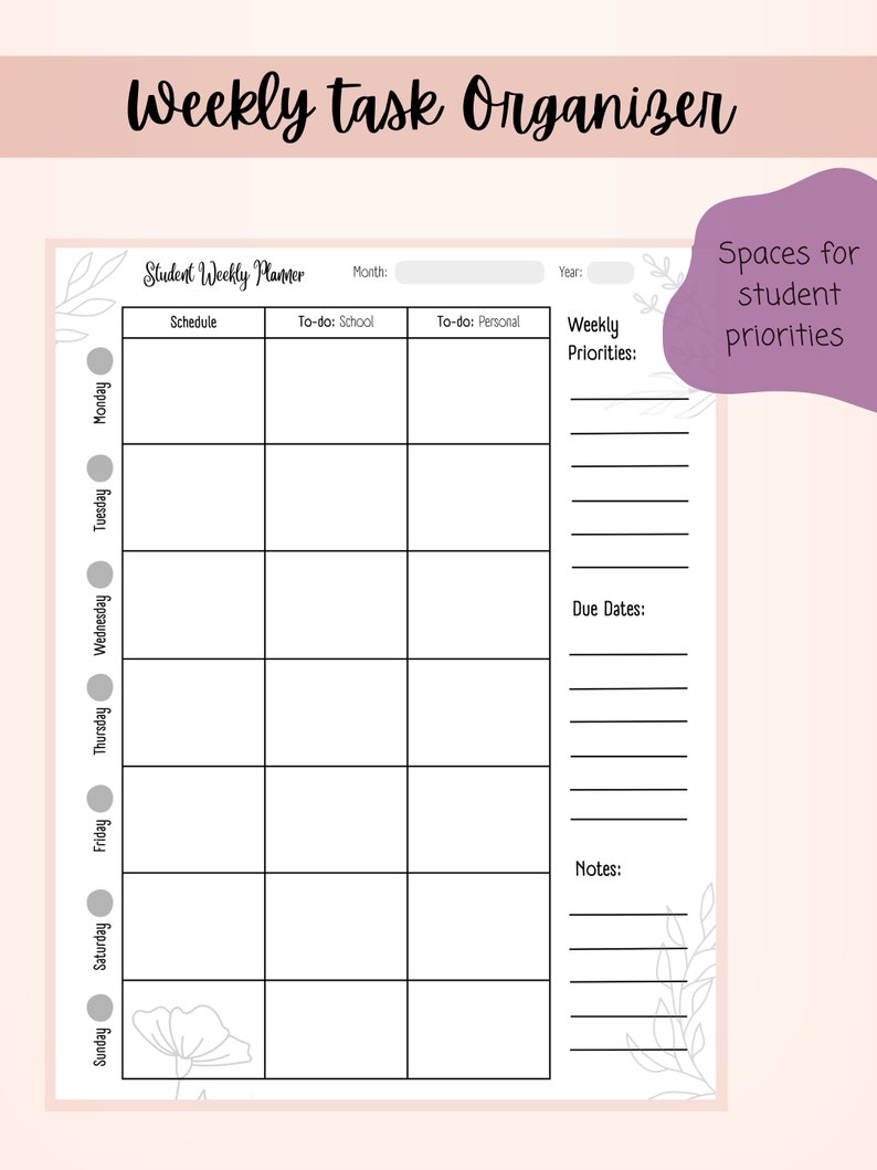 Printable Weekly Planner, Student Planner, Half Hour, Digital Download ...
