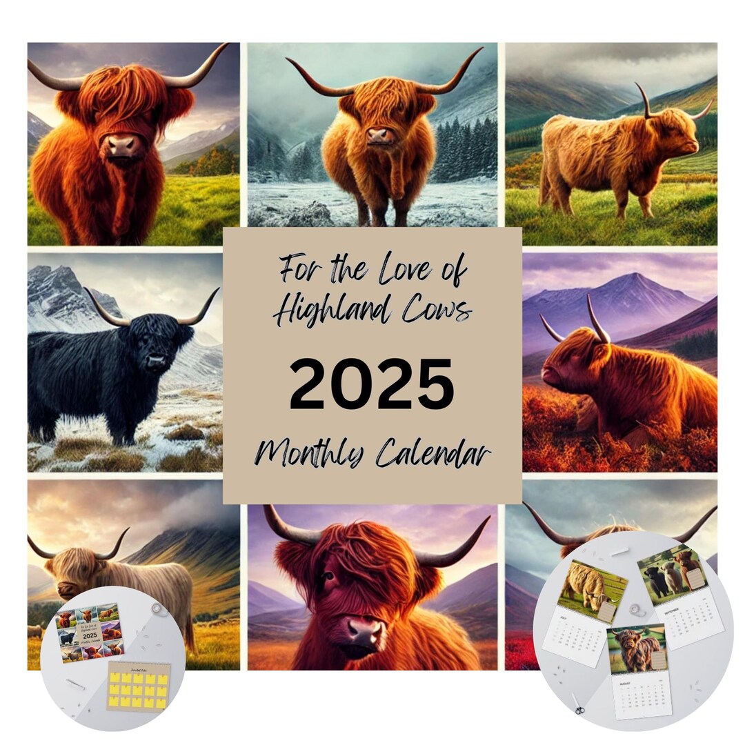 2025 Wall Calendar - Highland Cow Monthly Calendar, Cow Lovers Gift ...