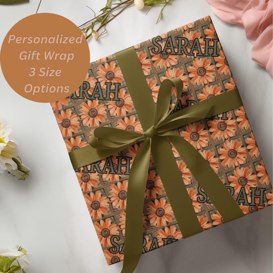 Personalized Daisy Wrap Papers Floral Design Gift Wrap Orange Daisy ...