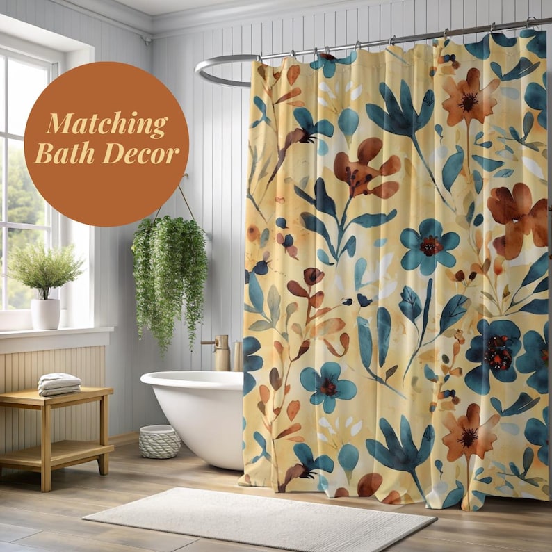 Floral Shower Curtain Set – Matching Bathmat & Hand Towel - Etsy