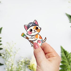 Cat With Paintbrush Sticker | Artistic | Cats | Cute | Stickers - Etsy