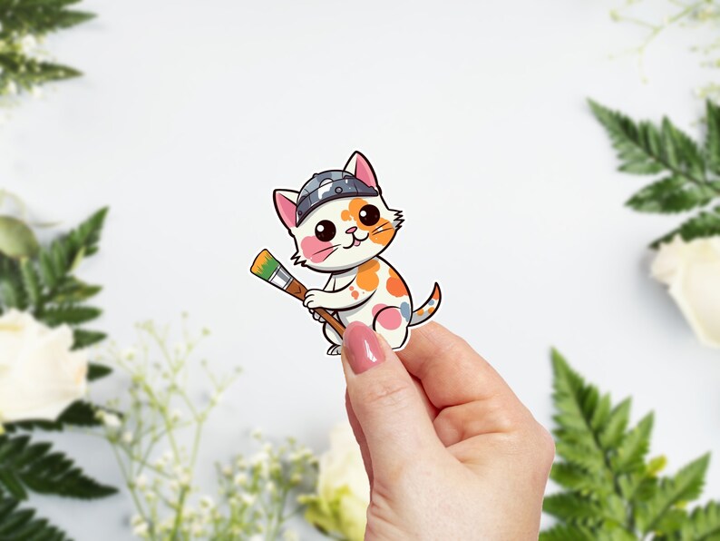 Cat With Paintbrush Sticker | Artistic | Cats | Cute | Stickers - Etsy