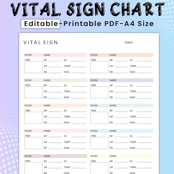 Printable and Editable Vital Signs Chart - Etsy