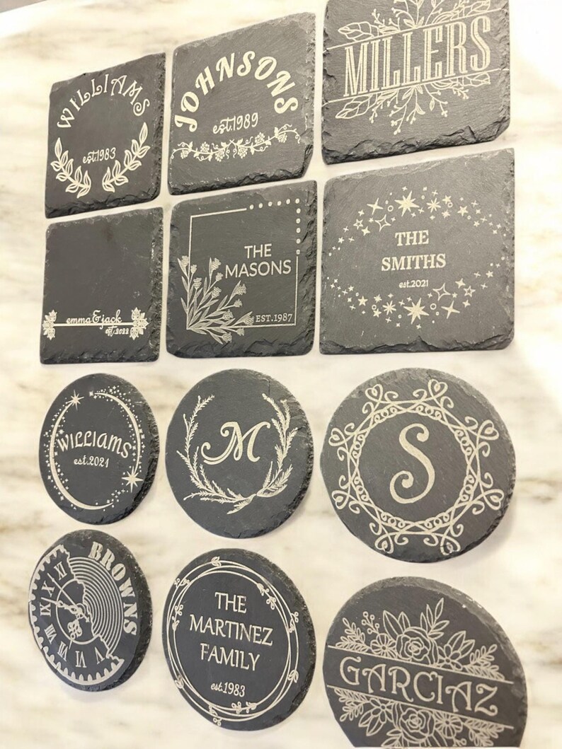 Personalized Engraved Slate Coaster With Unique Designs, Custom Gift ...