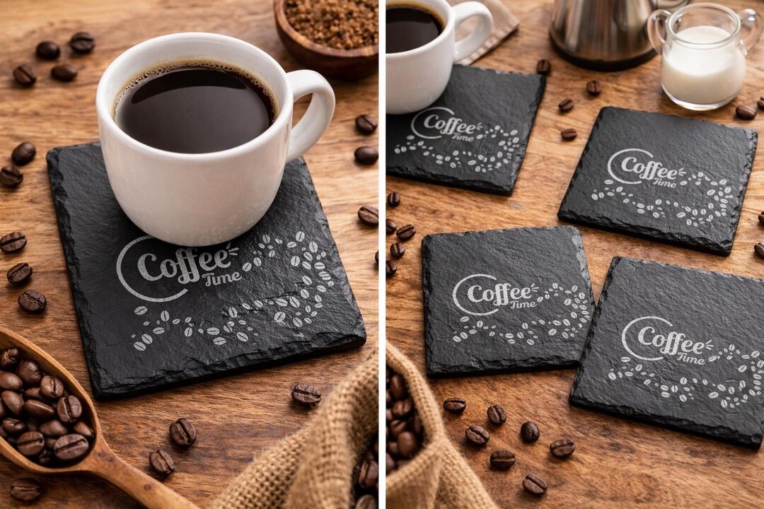 Coffee Time Slate Coaster – Engraved Stone Coaster, Coffee Lover Gift ...