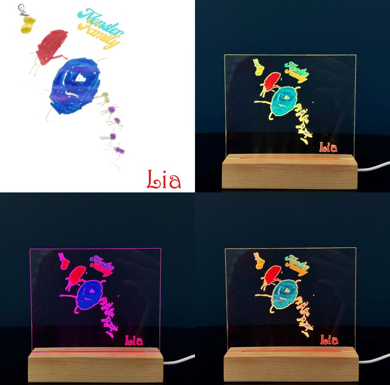 Custom Kids Acrylic Nightlight, Custom Kids Drawing Light, Kid’s ...