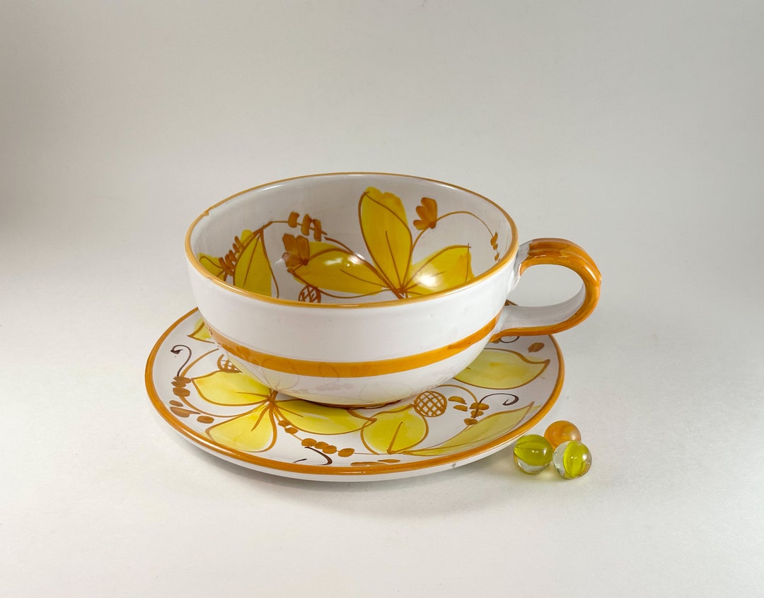 Vintage Oversized Italian Cup and Saucer Floral Orange and Yellow ...