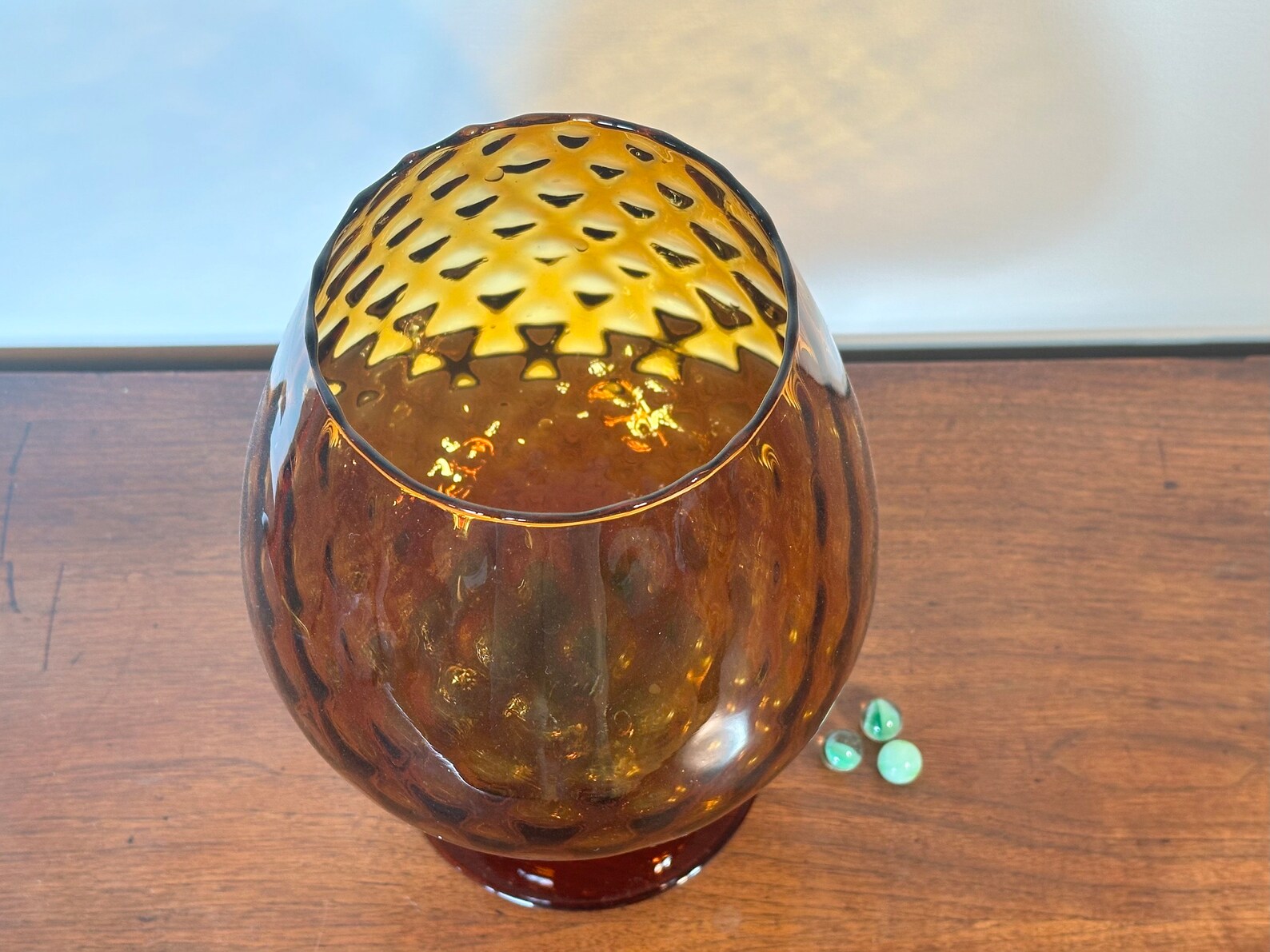 Large Vintage Italian Brandy Balloon in Amber Brown Dimples Handblown ...