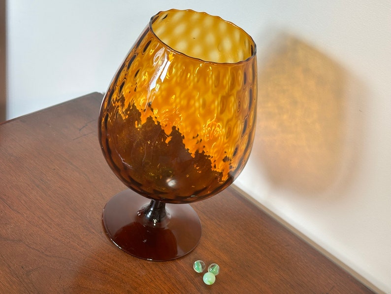 Large Vintage Italian Brandy Balloon in Amber Brown Dimples Handblown ...