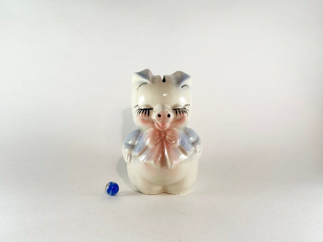 Cheeky Vintage Piggy Bank With Big Pink Bow Tie by Shawnee - Etsy