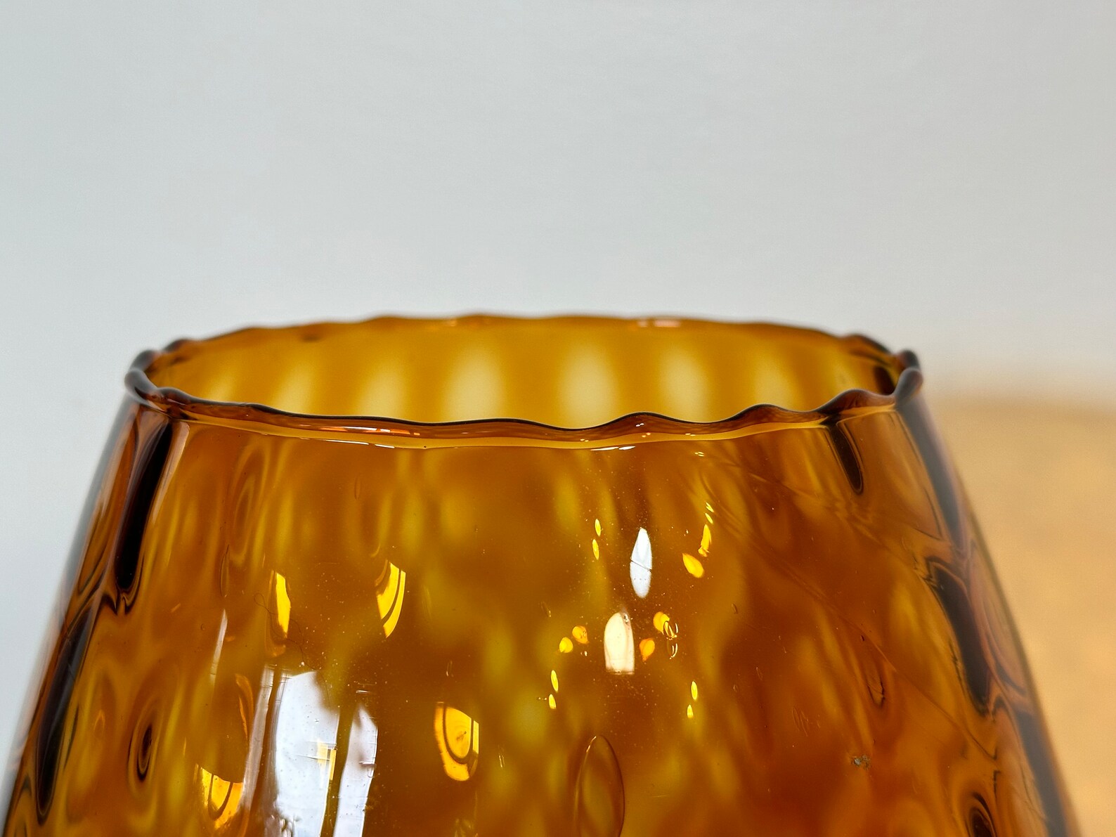 Large Vintage Italian Brandy Balloon in Amber Brown Dimples Handblown ...