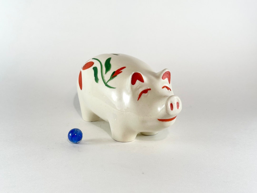 1950’s Ceramic Piggy Coin Bank Hand Painted Flower Design - Etsy