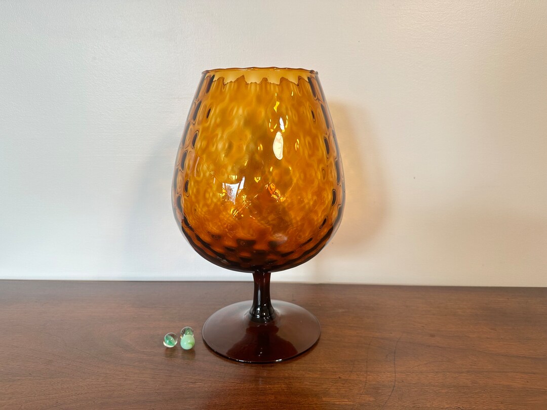 Large Vintage Italian Brandy Balloon in Amber Brown Dimples Handblown ...