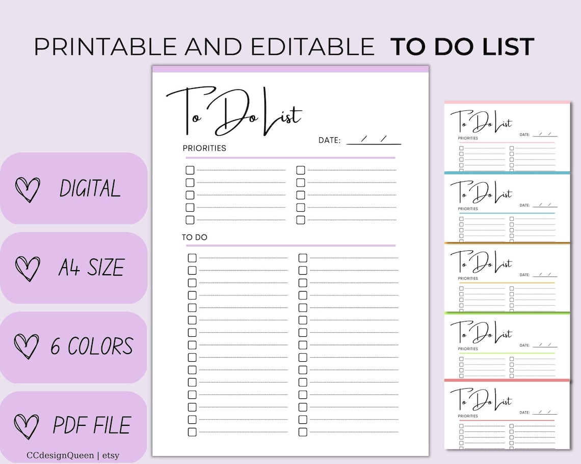 Printable to Do List, Editable to Do List, ADHD Planner, Daily to Do ...