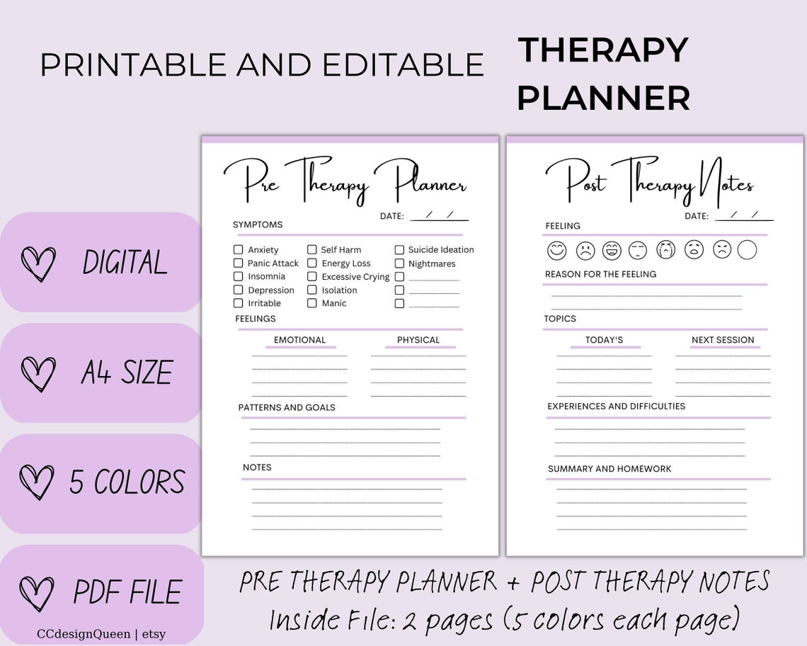 Printable and Editable Therapy Planner, Therapy Journal, Therapy Notes ...