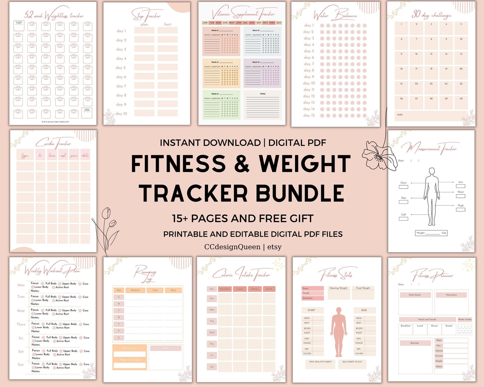 Fitness Planner, Weight Loss Tracker, Fitness Tracker, Fitness Journal ...