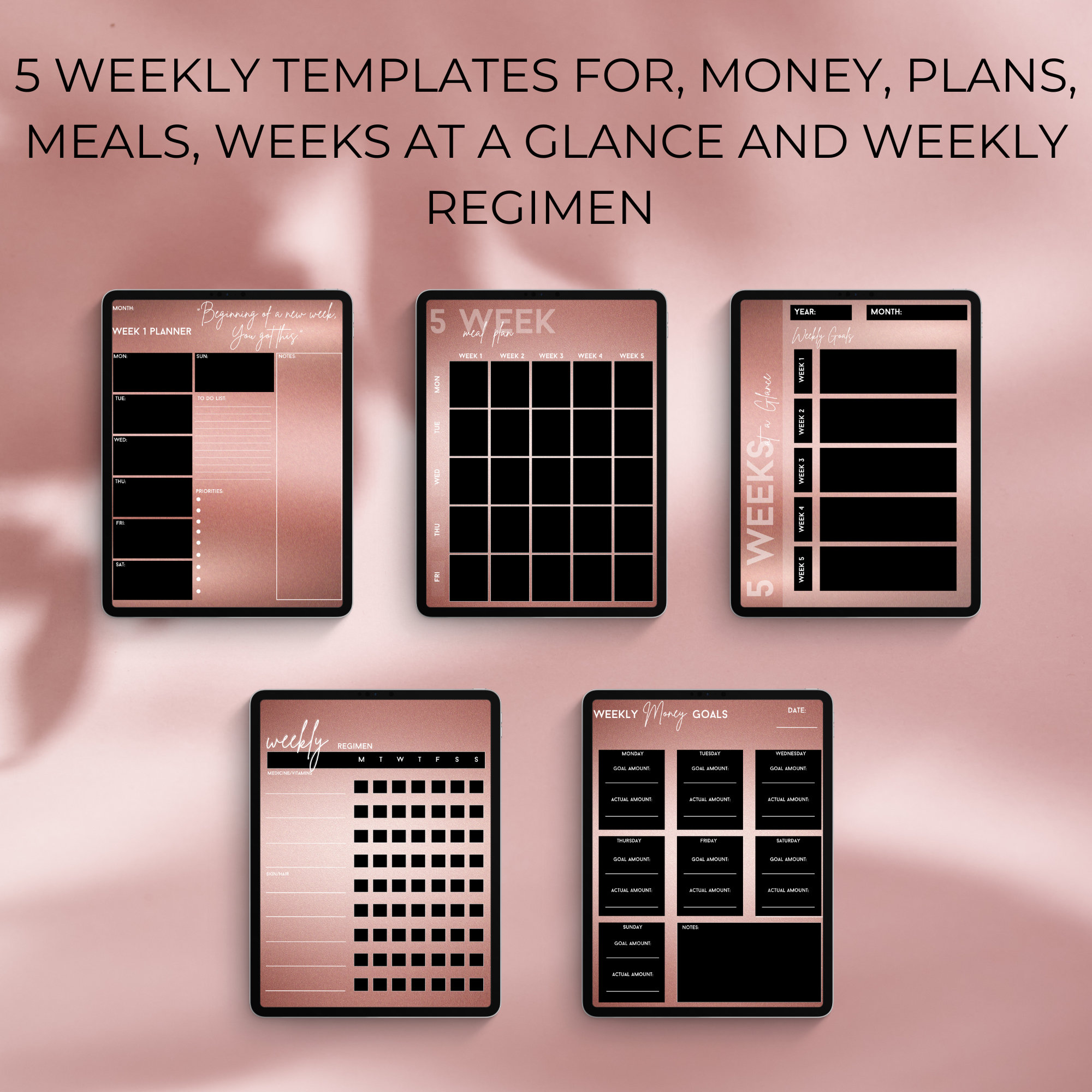 Rose Gold Digital Planner Template Goodnotes Monthly Calendar Weekly ...