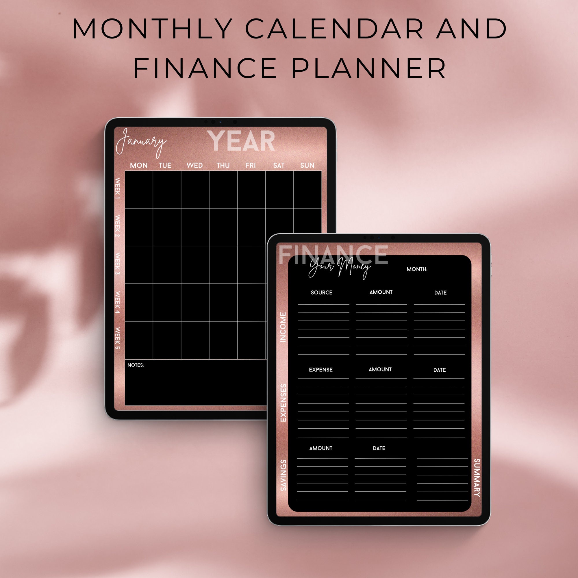 Rose Gold Digital Planner Template Goodnotes Monthly Calendar Weekly ...