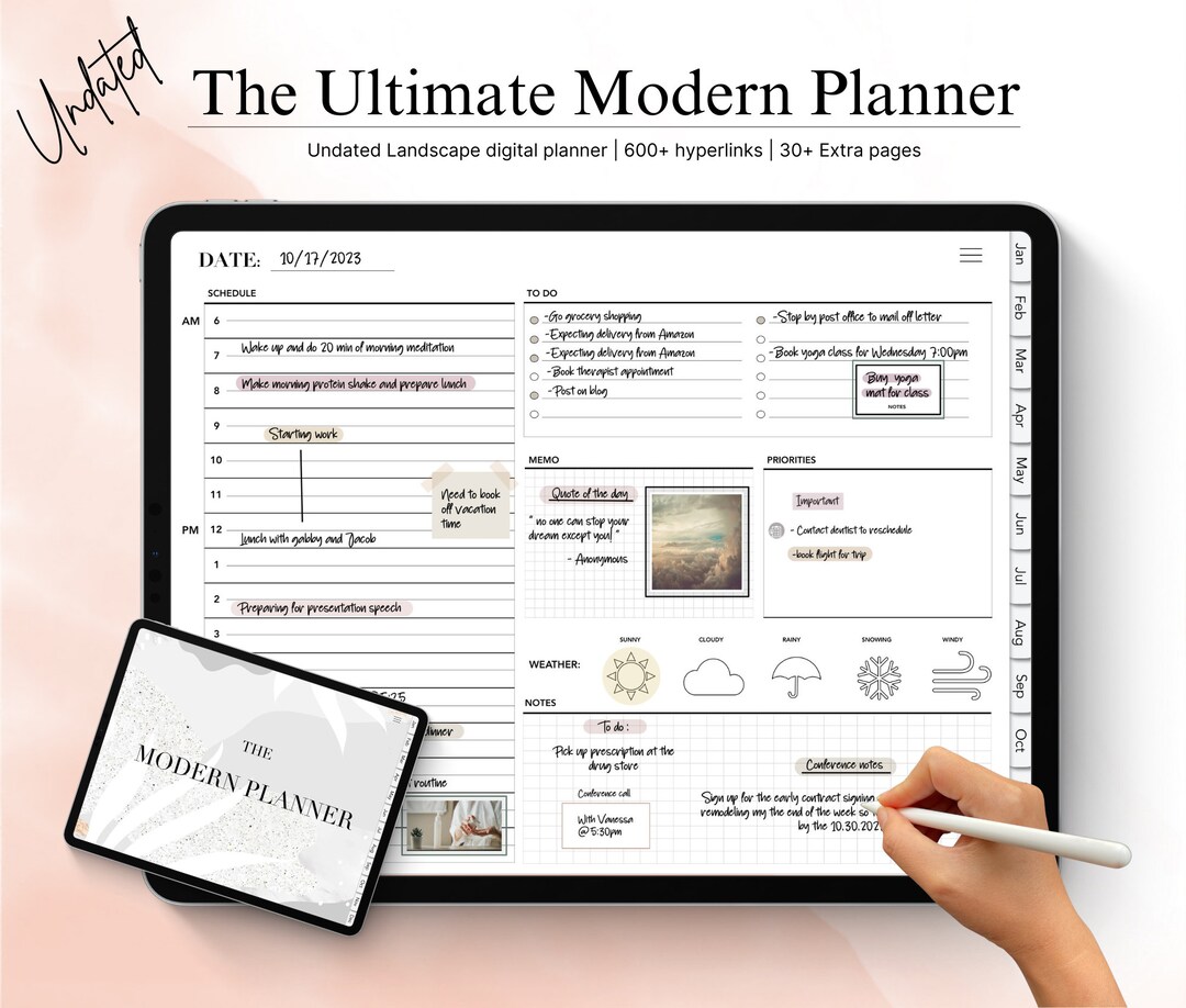 Landscape Digital Planner Monthly Calendar Weekly Planner Daily ...