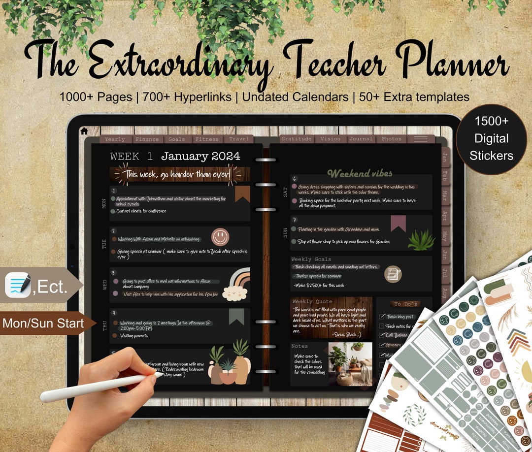 Teacher Digital Planner Boho Calendar Template Monthly Calendar Weekly ...