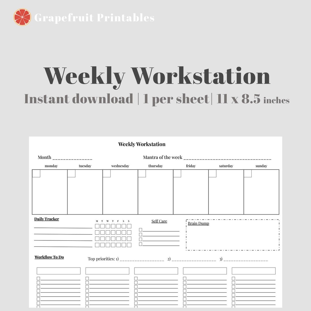 Weekly Workstation, Horizontal Full Page Calendar and To-do List, Write ...