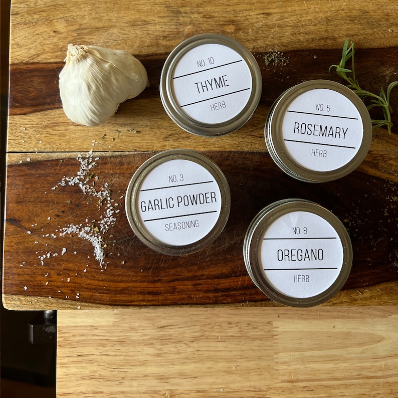 Minimalist Clean Round Spice Jar Labels, Regular Mason Jar Lid ...