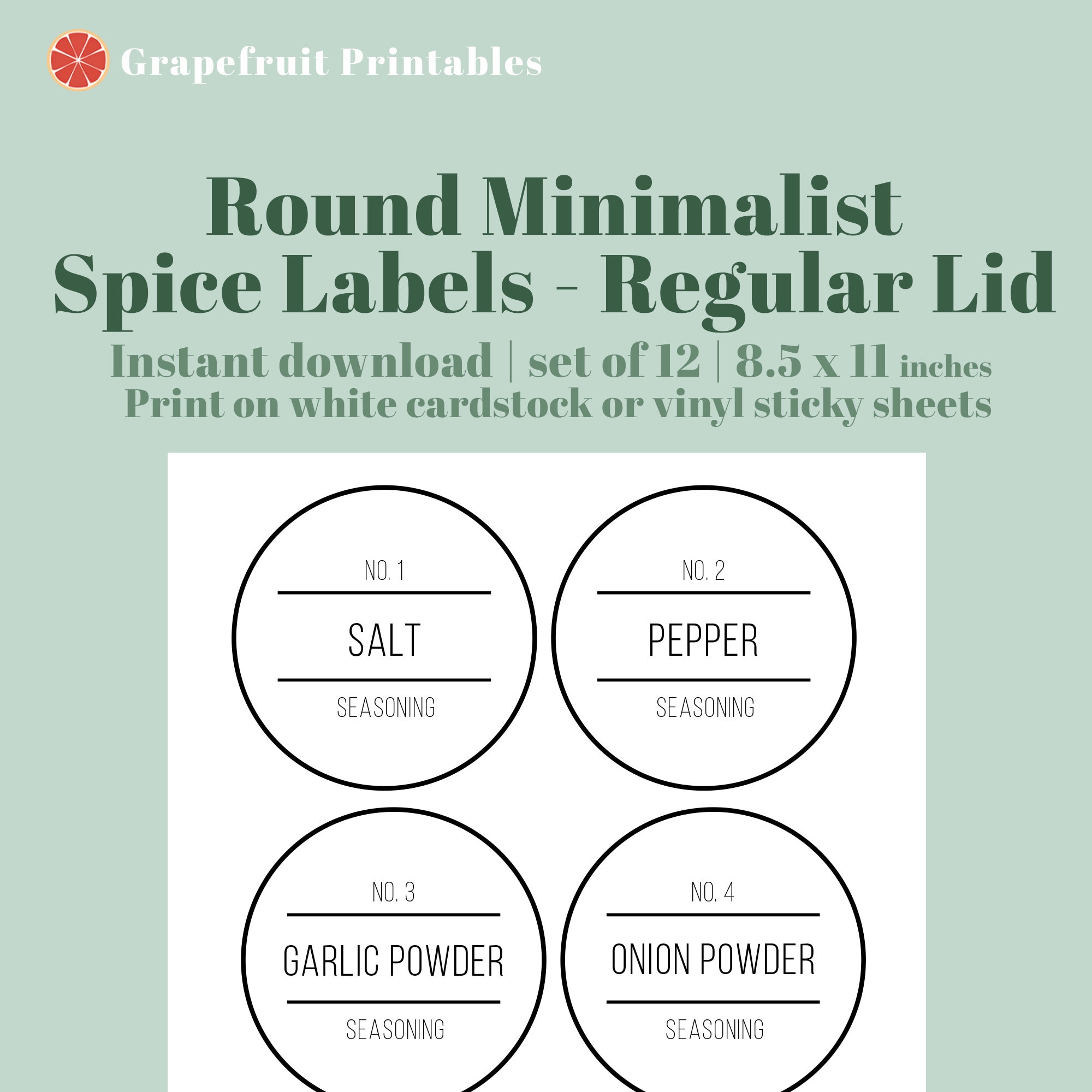 Minimalist Clean Round Spice Jar Labels, Regular Mason Jar Lid ...