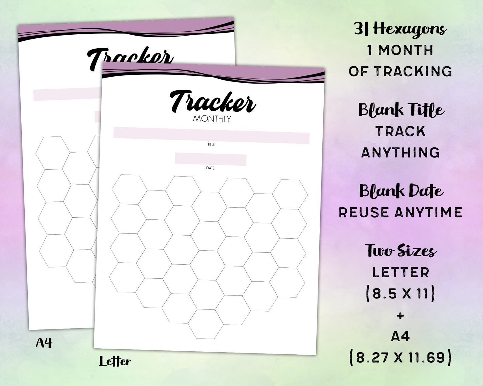 Colorful Hexagon Annual Tracker Printable Hexagon Monthly Tracker ...