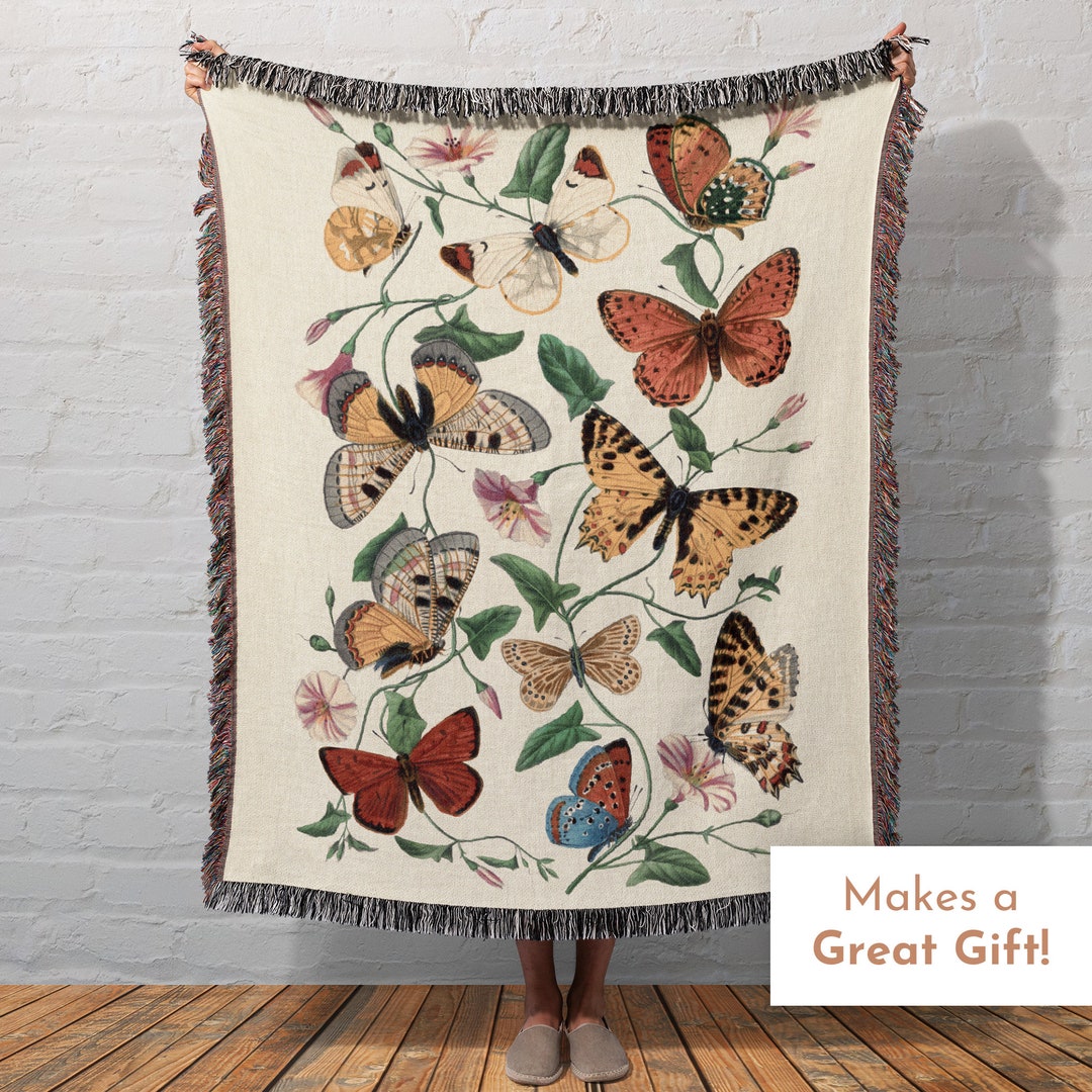 Butterfly Blanket Woven Throw Moth Fringed Blanket Sofa Blanket Travel ...