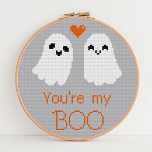 Halloween Cross Stitch Pattern - Cute Ghosts, My Boo Quote, Love - PDF ...