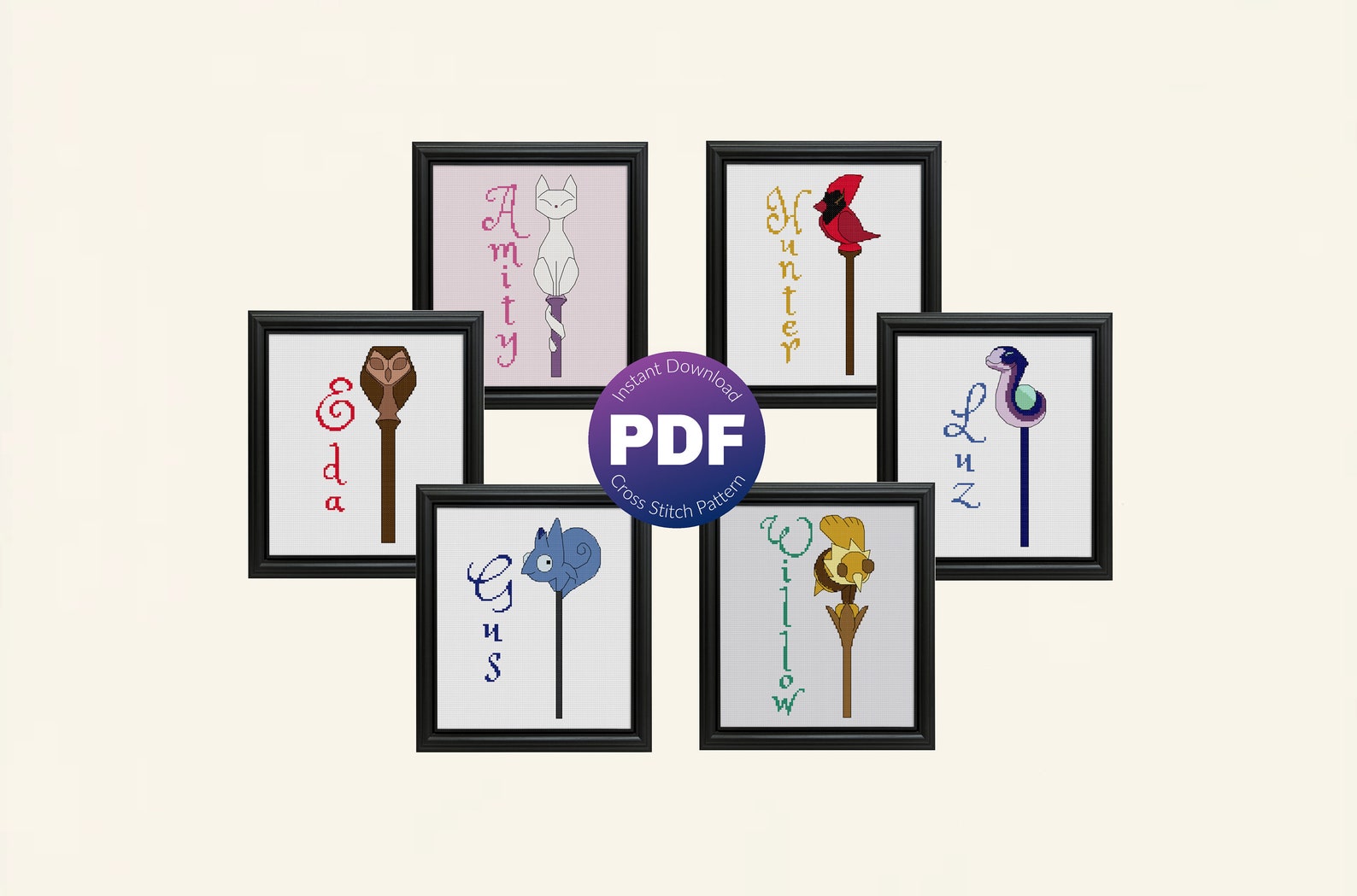 Set of 6 Cross Stitch Patterns, Magic Staff Bundle - Six Staffs ...