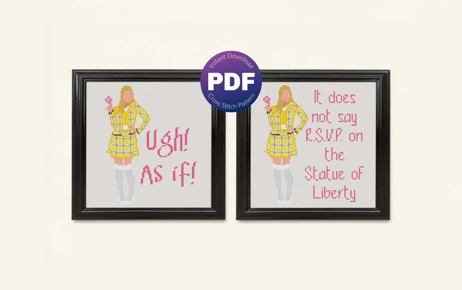90s Cross Stitch Pattern - Funny Quotes, BOTH Versions Included, Funny ...