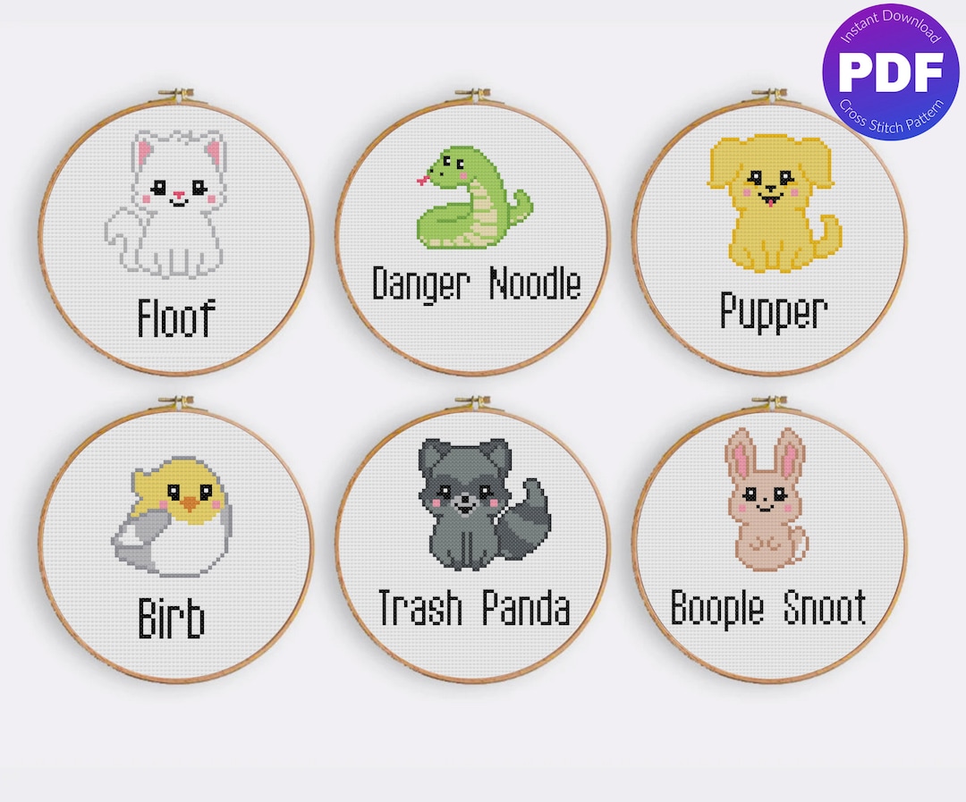 Cute Baby Animal Cross Stitch Pattern - Kitten, Snake, Puppy, Bird ...