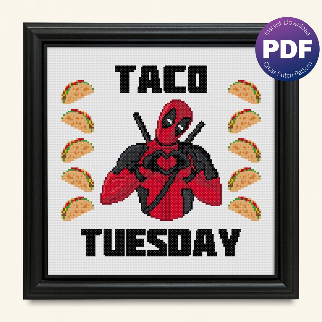 Superhero Cross Stitch Pattern - Taco Tuesday, Superhero, Funny - PDF ...