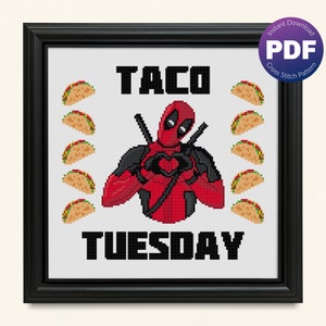 Superhero Cross Stitch Pattern - Taco Tuesday, Superhero, Funny - PDF ...