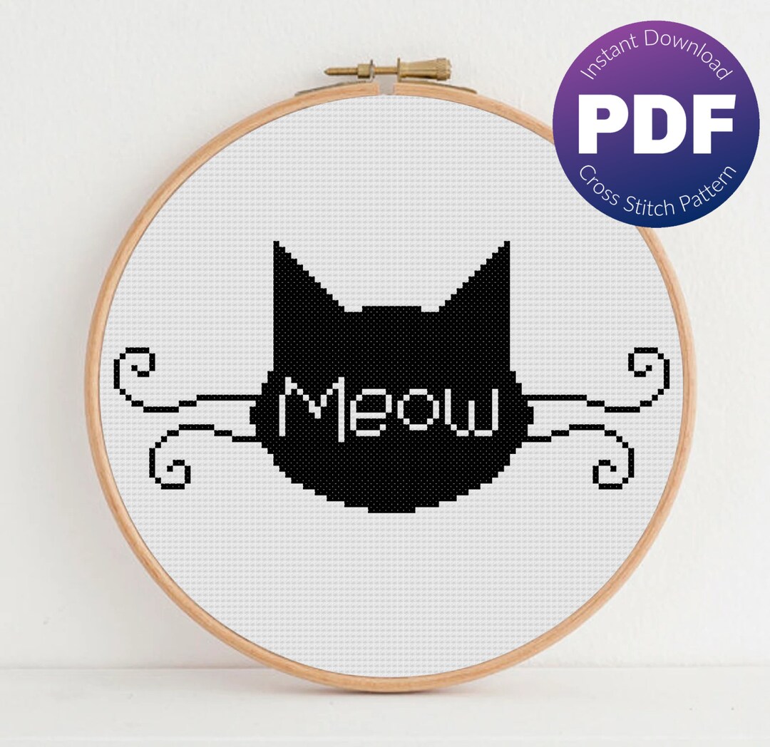Cat Cross Stitch Pattern - Cute Cat Silhouette, Meow, French Kitty ...