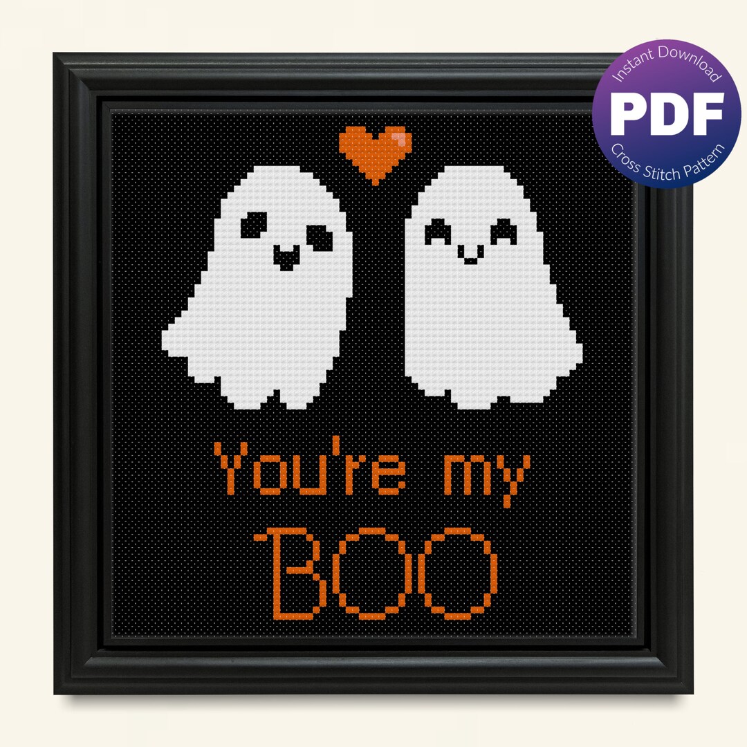 Halloween Cross Stitch Pattern - Cute Ghosts, My Boo Quote, Love - PDF ...