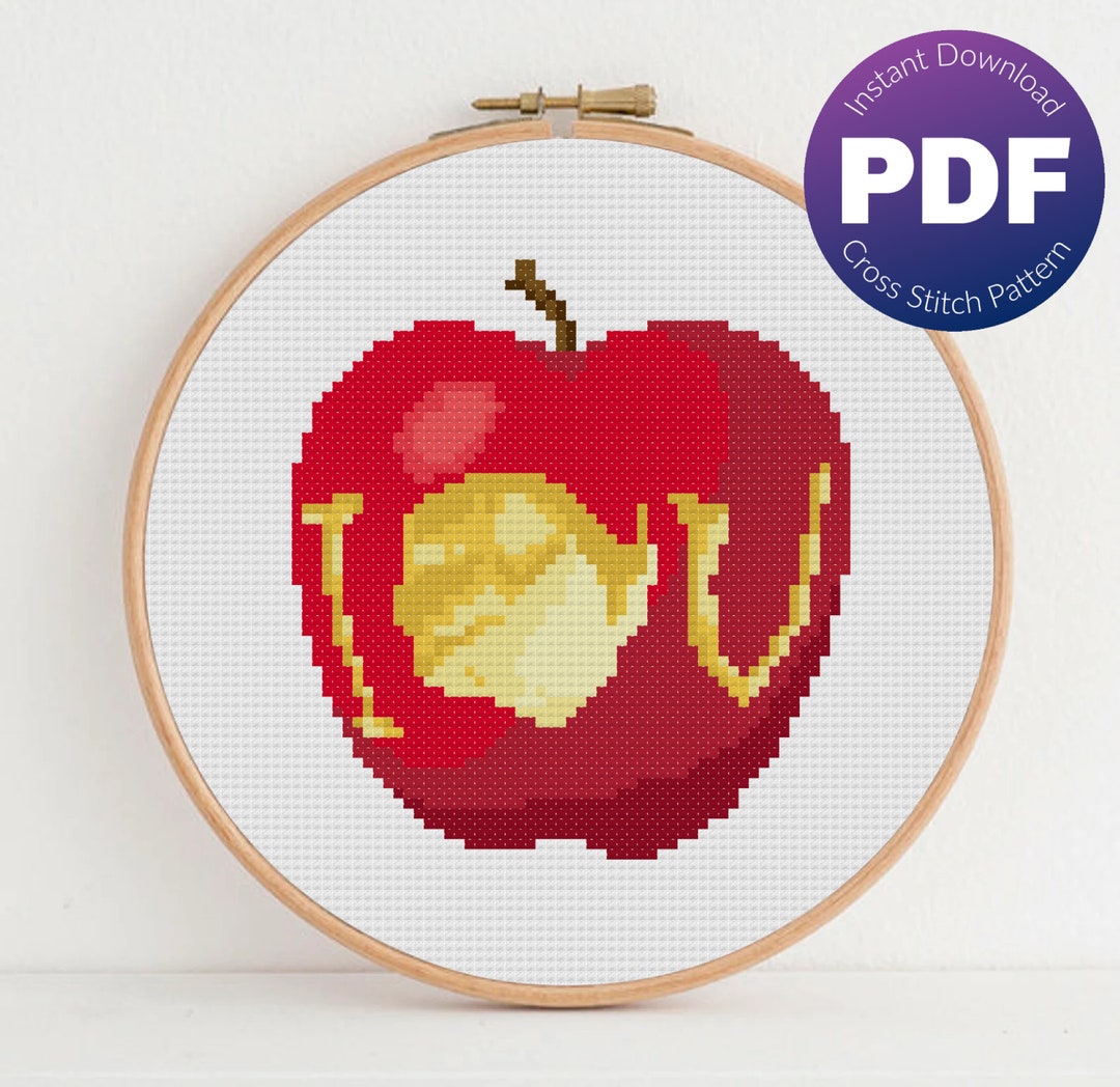 Apple Cross Stitch Pattern - IOU Apple, Two Versions Included - PDF ...