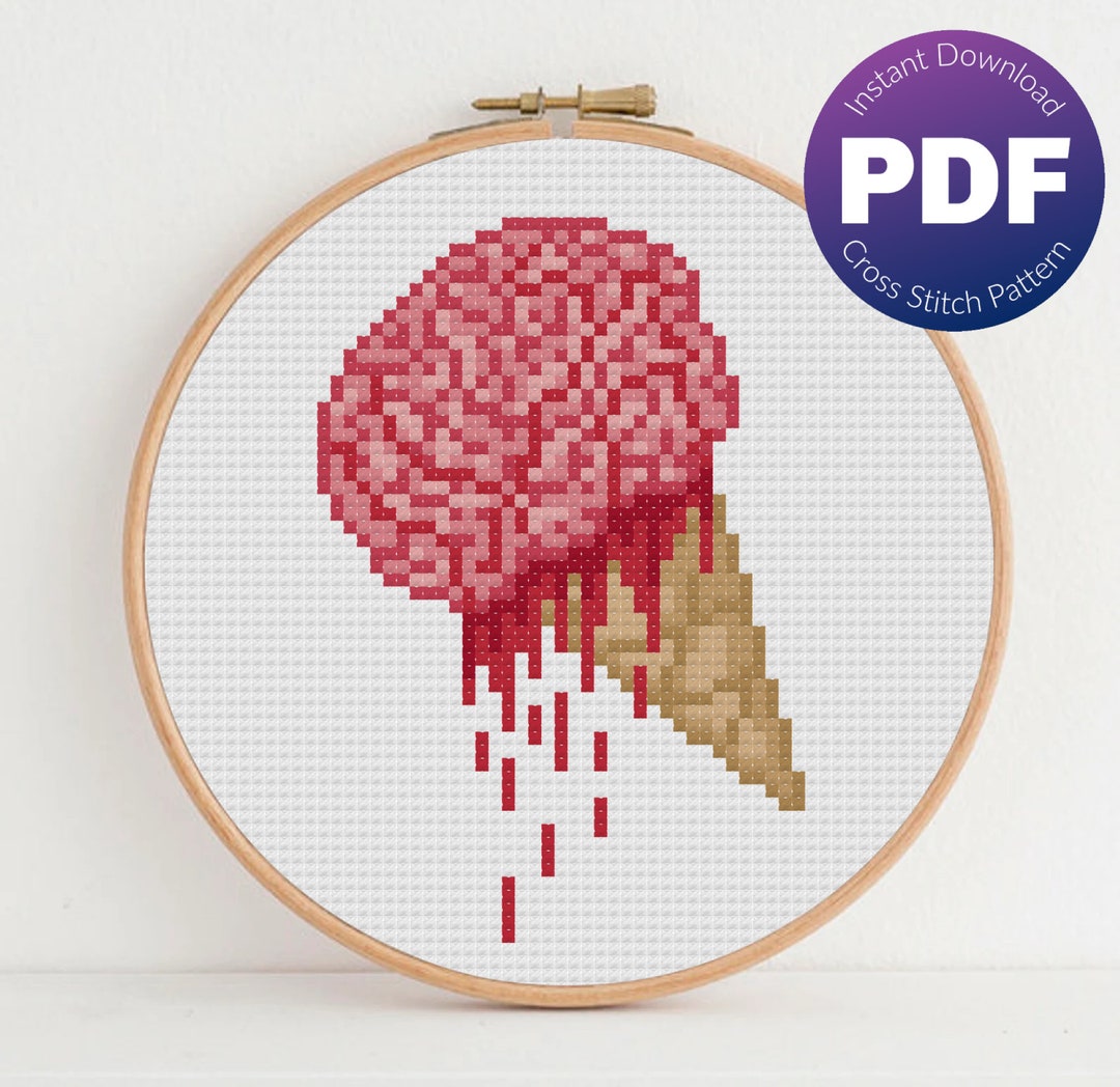Brain Cone Cross Stitch Pattern - Brain Ice Cream Cone, Creepy, Gory ...