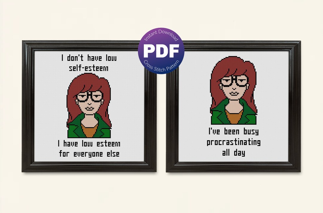 90s Cross Stitch Pattern - Funny Quotes, Both Versions Included, Low ...