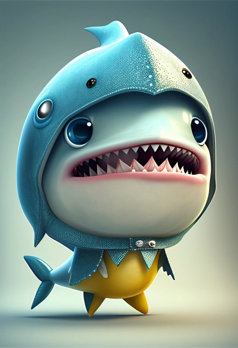 Cute Baby Shark Art Print – Snug Hoodie Kid's Room Decor (digital ...