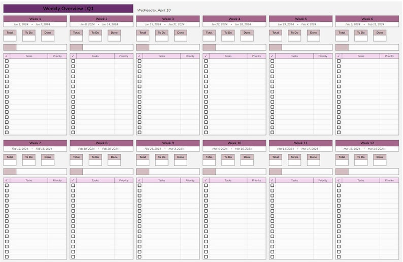 The 12-week Year Template - Etsy