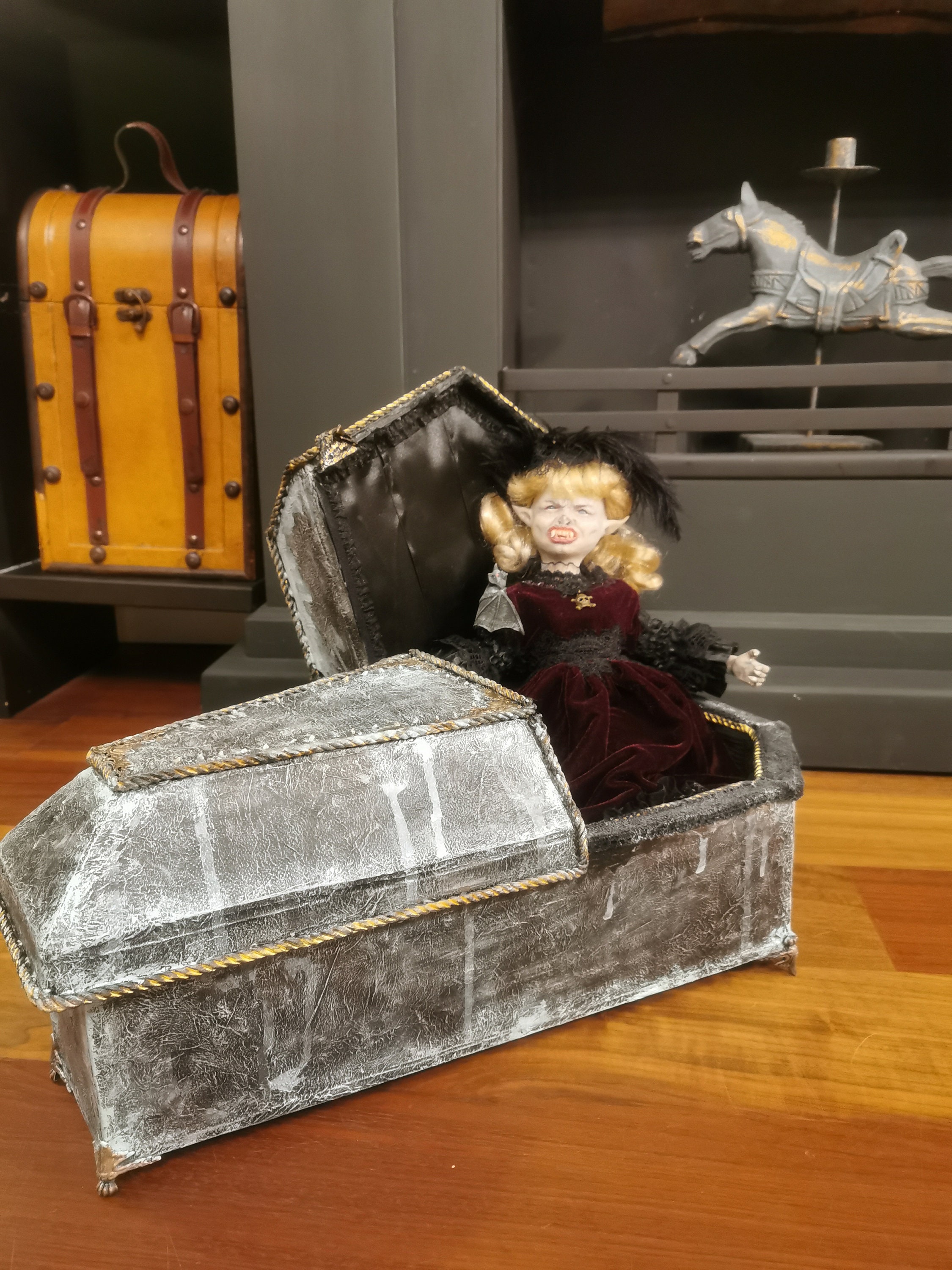 Cursed Vampire Doll Ninnette With Coffin Halloween Horror Art Uniqueandcustom Etsy